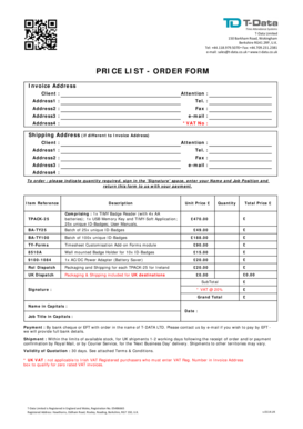 Fillable Online Time and Attendance Systems Order Form - T-Data Ltd Fax ...