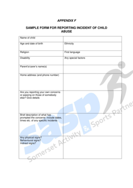 Fillable Online APPENDIX F SAMPLE FORM FOR REPORTING INCIDENT OF ...