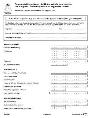 Fillable Online C&E389 Customs form - Kingstown Shipping Ltd Fax Email ...