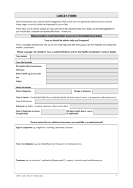 Fillable Online CANCER FORM - Bregorrey Glens Fax Email Print - pdfFiller