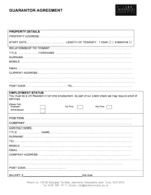 Fillable Online Guarantor Form - Anderson Properties Fax Email Print - pdfFiller