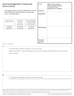 Fillable Online Acknowledgment of Service - Civil Procedure Westlaw UK ...