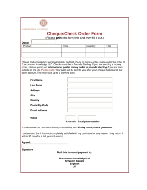 Fillable Online Cheque/Check Order Form / Uncommon Knowledge Fax Email ...