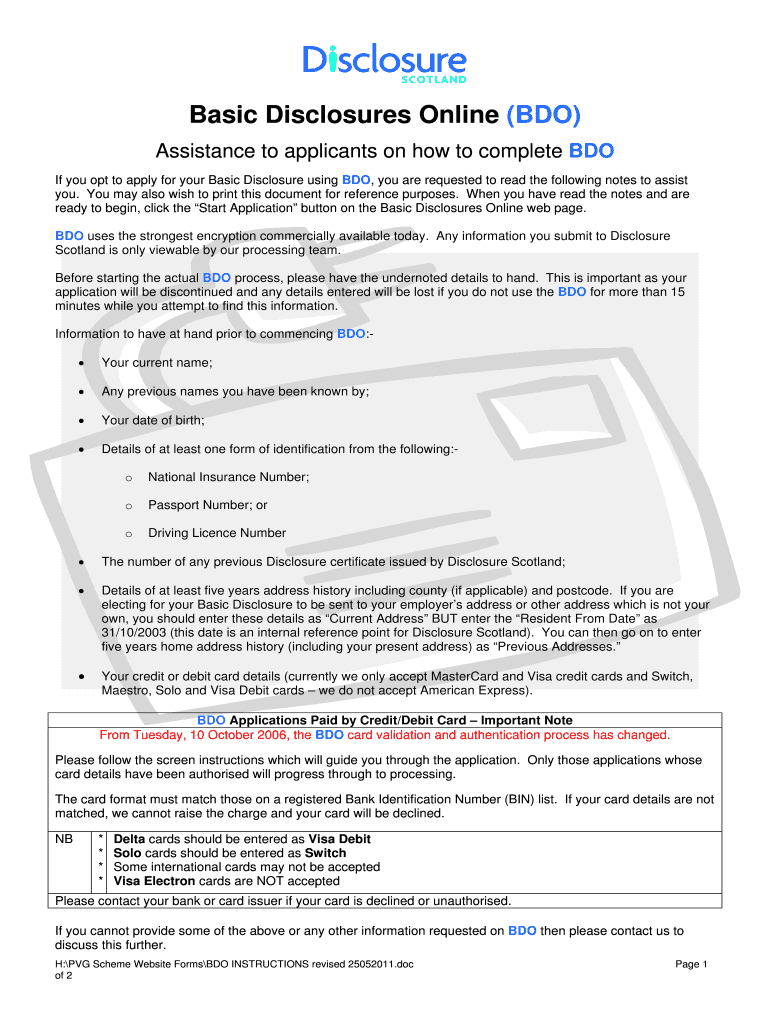 Fillable Online Assistance to applicants on how to complete BDO Fax ...