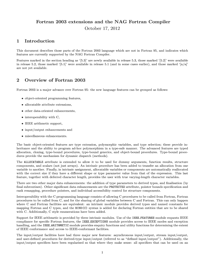 Fillable Online Fortran 2003 extensions and the NAG Fortran Compiler Fax Email Print - pdfFiller