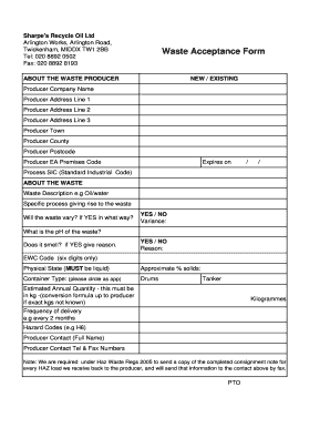 Fillable Online Waste Acceptance Form II - Sharpe Oil Recycling London ...