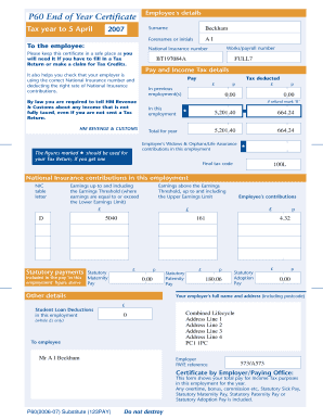 Fillable Online P60 Employee Certificate Year Ending 5 April 2007 Fax ...