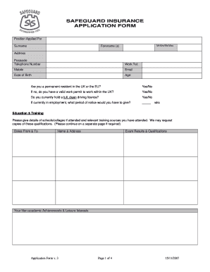 Fillable Online APPLICATION FORM - Safeguard Insurance Fax Email Print ...