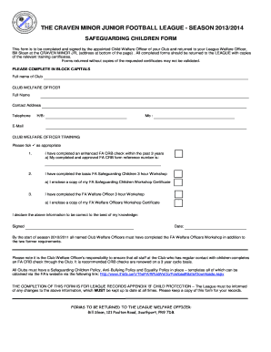 Fillable Online Safeguarding Children Form - Craven Minor Junior ...