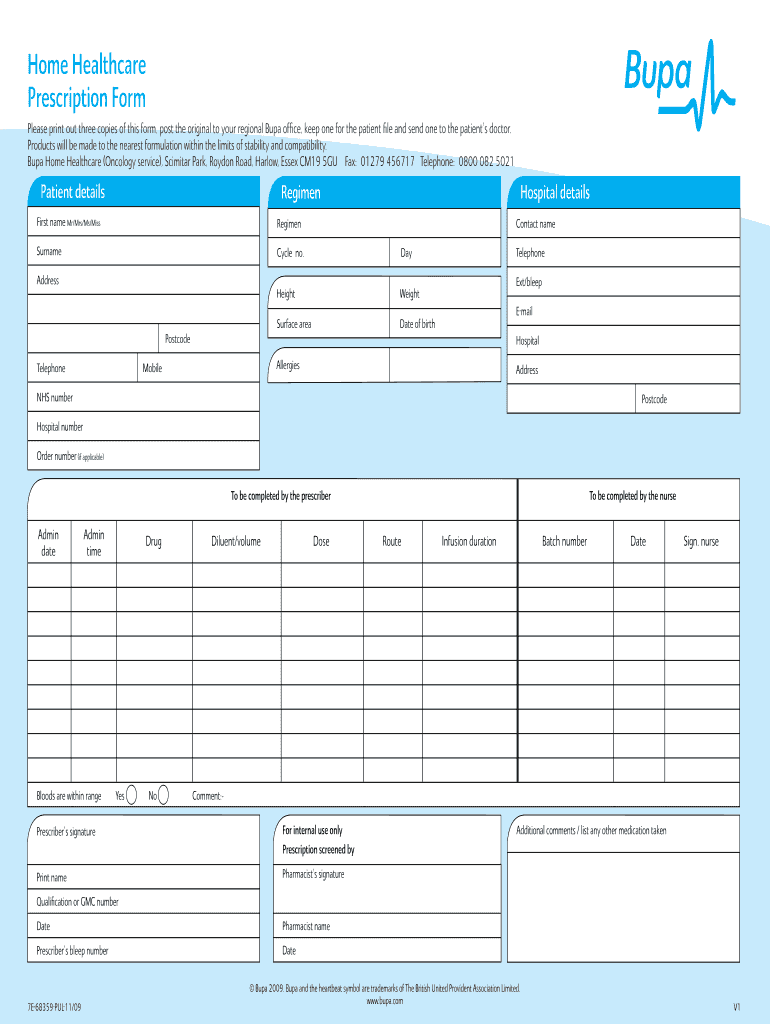 Oncology prescription form 2010 - Bupa: Fill out & sign online | DocHub