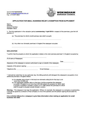 Fillable Online Small Business Rate Relief application form Fax Email ...
