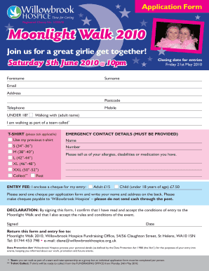 Fillable Online alexandrapark co Application Form Moonlight Walk 2010 ...