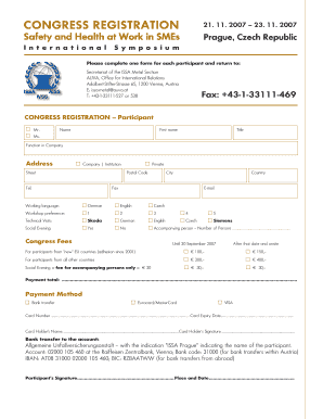 Fillable Online Congress registration - European Agency for Safety and ...