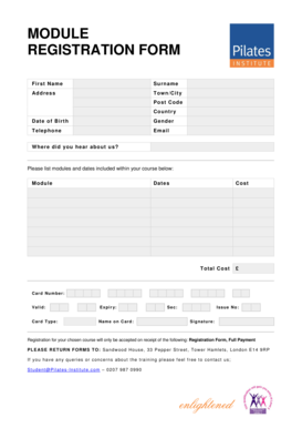 Fillable Online Module Registration form - Pilates Precision Fax Email ...