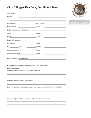 Fillable Online k9to5doggiedaycare co K9 to 5 Doggie Day Care ...