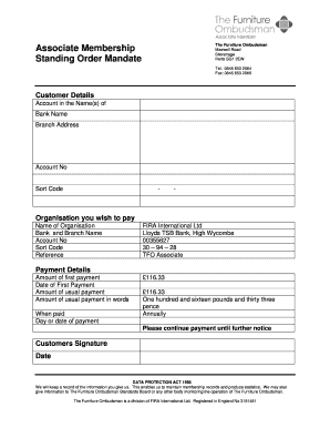 Fillable Online Associate Standing Order Form 2010 - FIRA Fax Email ...