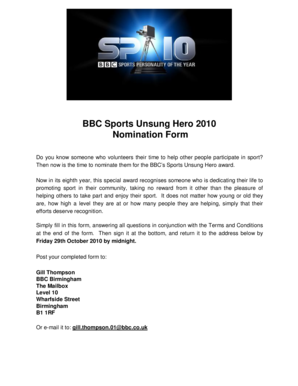 Fillable Online downloads bbc co BBC Sports Unsung Hero 2010 Nomination ...