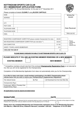 Fillable Online nottinghamsportscarclub co Membership Form 2011 ...