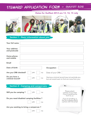 Fillable Online Steward application form - guilfest 2012 Dates for ...