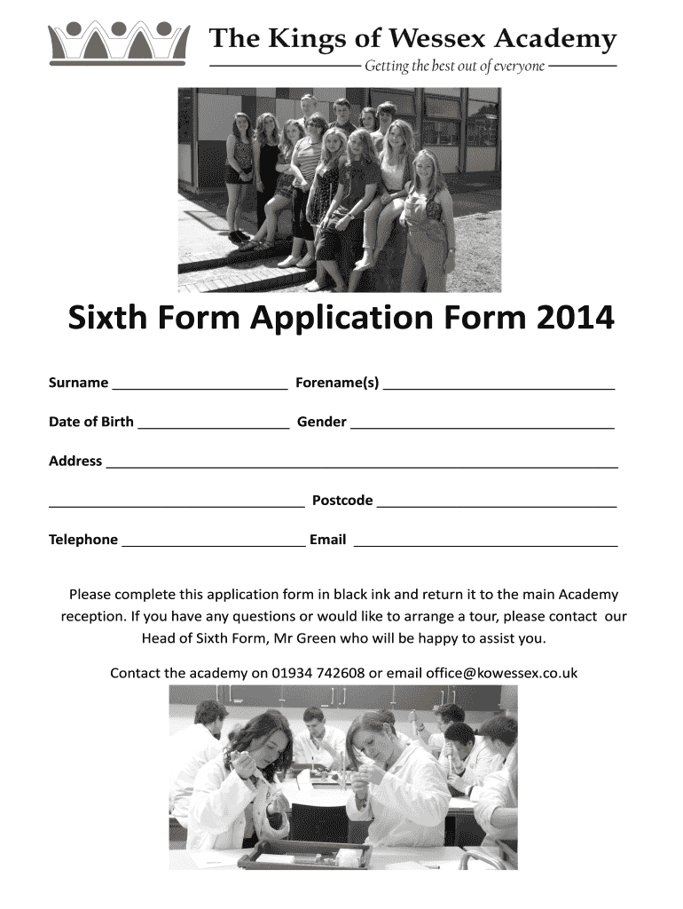 Fillable Online Sixth Form Application Form Fax Email Print - pdfFiller