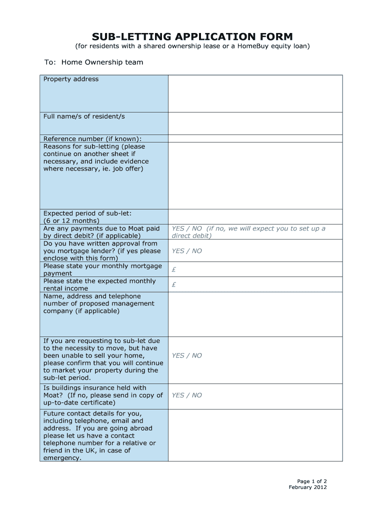 Fillable Online Sub-Letting Application Form Fax Email Print - pdfFiller