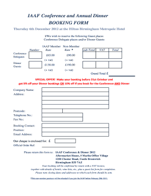 Fillable Online 2012 IAAF Conference & Dinner Fax Email Print - pdfFiller
