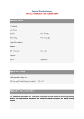 Fillable Online Teacher Training Course APPLICATION FORM ... - London ...