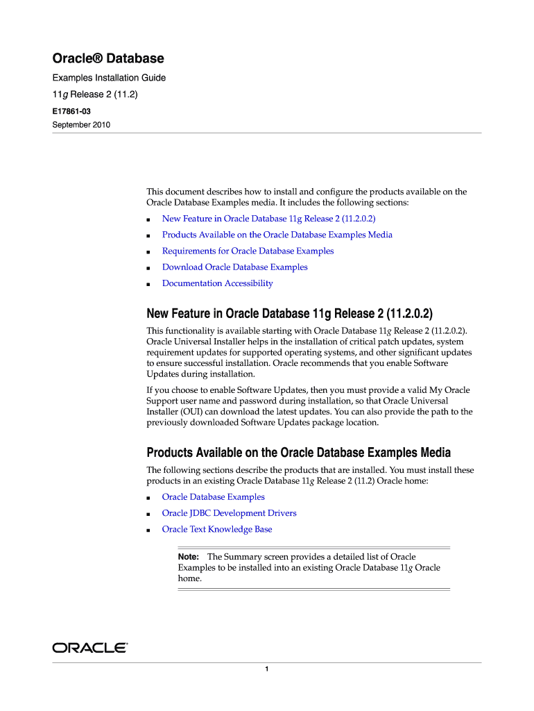 Fillable Online Oracle Database Examples Installation Guide 11g