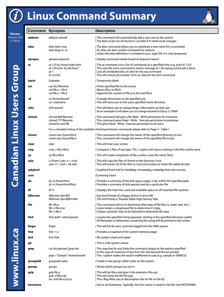 Fillable Online Linux Command Summary Fax Email Print - pdfFiller