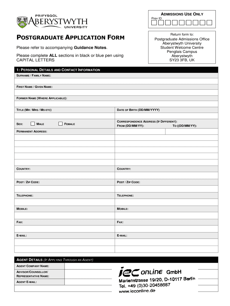 Fillable Online Postgraduate Application Form Fax Email Print - pdfFiller