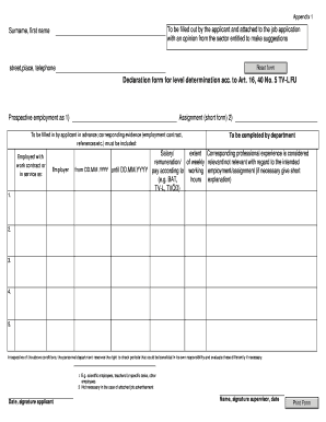 Fillable Online fu-berlin Declaration form for level determination acc ...