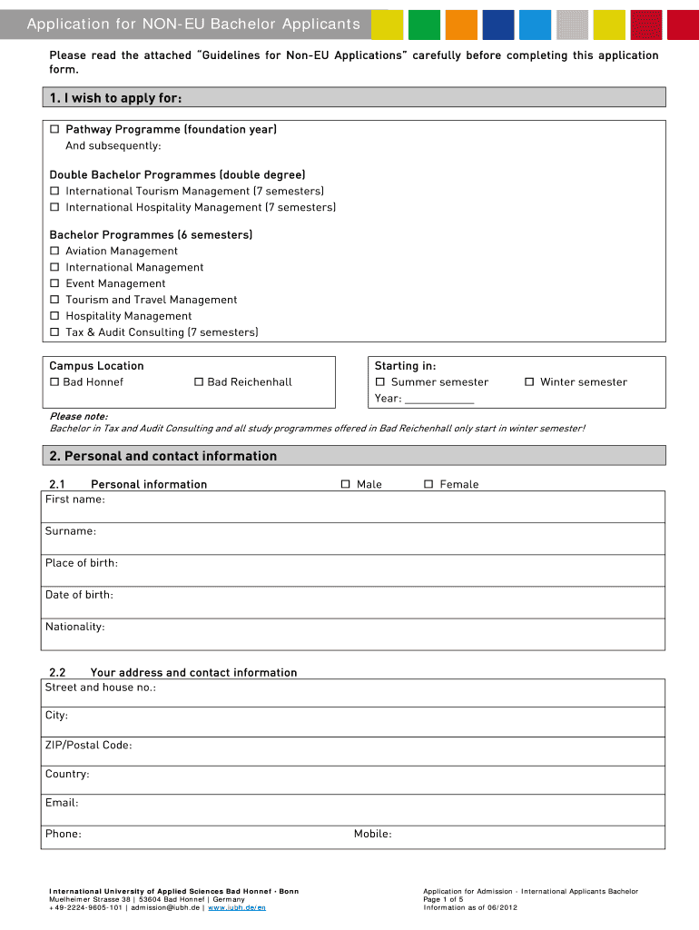 Fillable Online Application for NON-EU Bachelor Applicants Fax Email Print - pdfFiller
