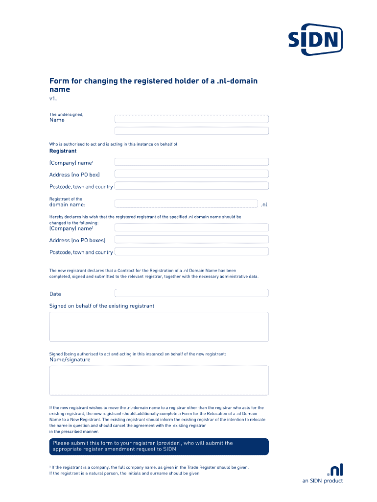 Fillable Online Change of .nl Domain Registrant Form Fax Email Print ...