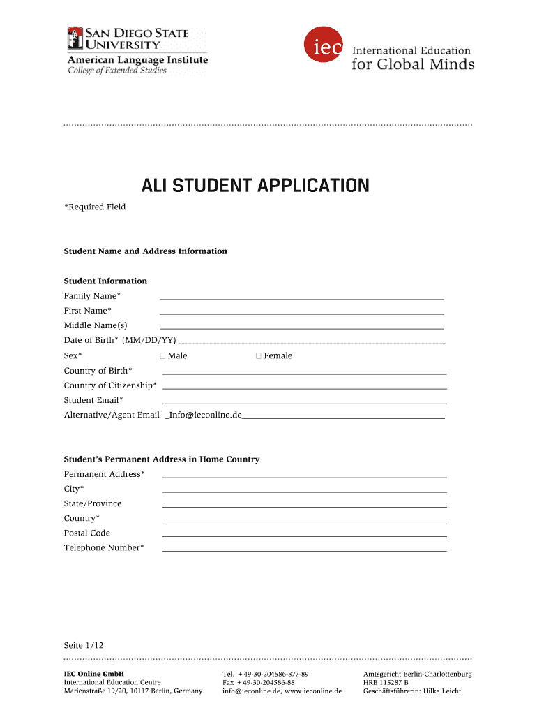 Fillable Online ALI Student Application Form Fax Email Print - pdfFiller