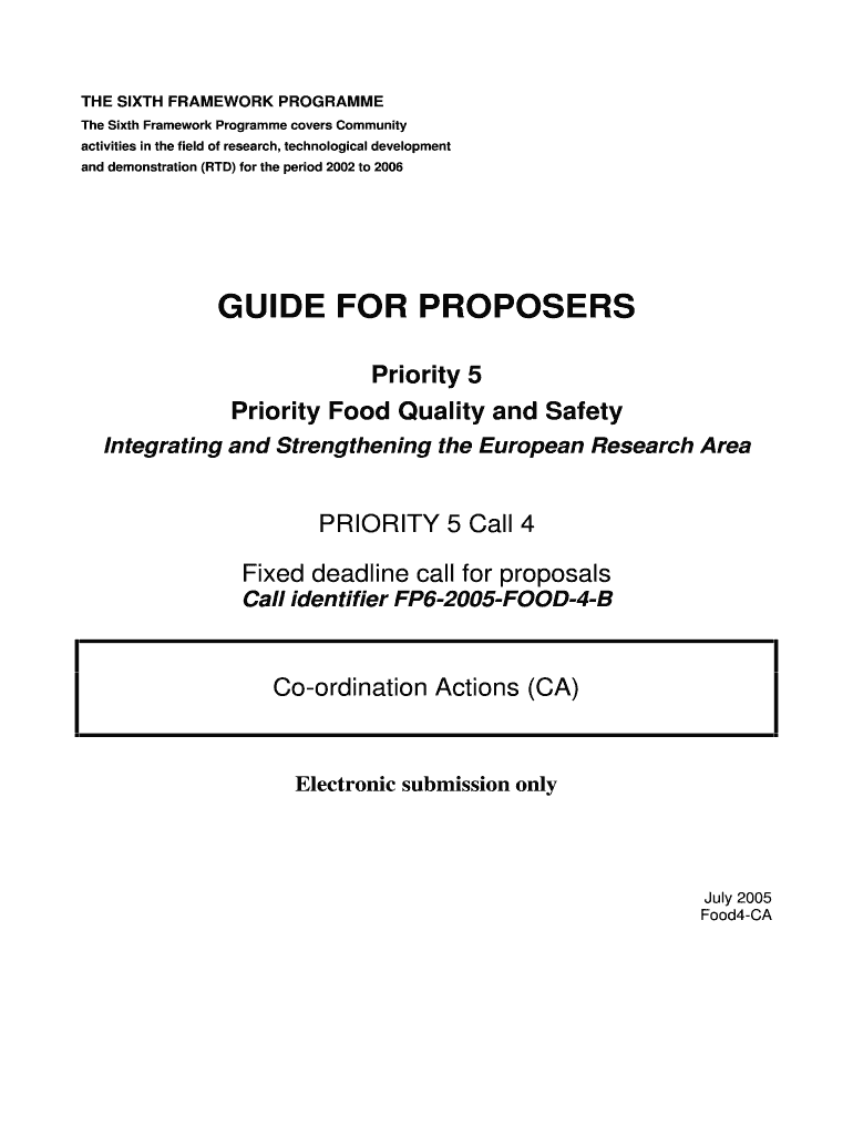 Fillable Online Guide for Proposers for Co-ordination Actions Fax Email Print - pdfFiller