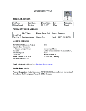 Fillable Online CURRICULUM VITAE - ZEF Fax Email Print - pdfFiller