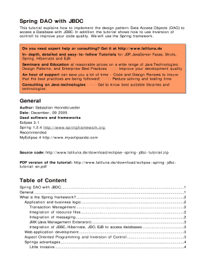 Fillable Online laliluna Spring DAO with JBDC General Table of Content - Laliluna.de - laliluna ...
