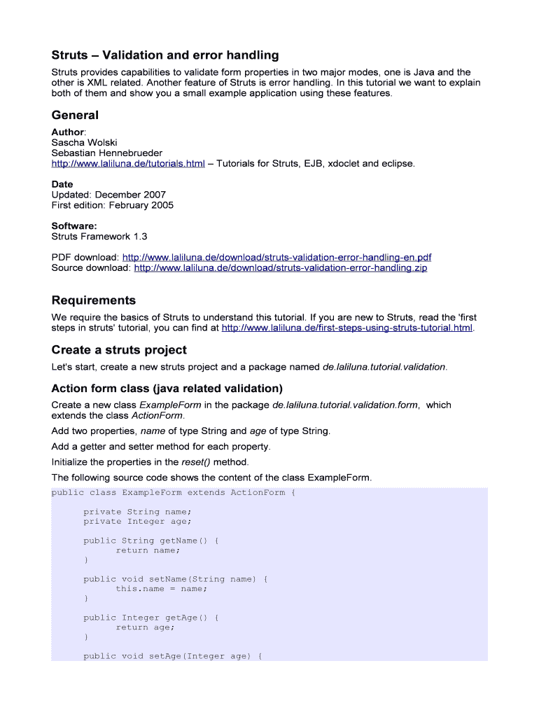 Fillable Online Struts – Validation and error handling Fax Email Print - pdfFiller
