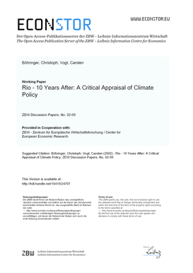 Fillable Online econstor Rio 10 Years After: A Critical Appraisal of ...