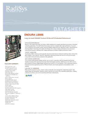 Fillable Online ENDURA LS855 Long Life Intel 855GME Pentium M MicroATX ...