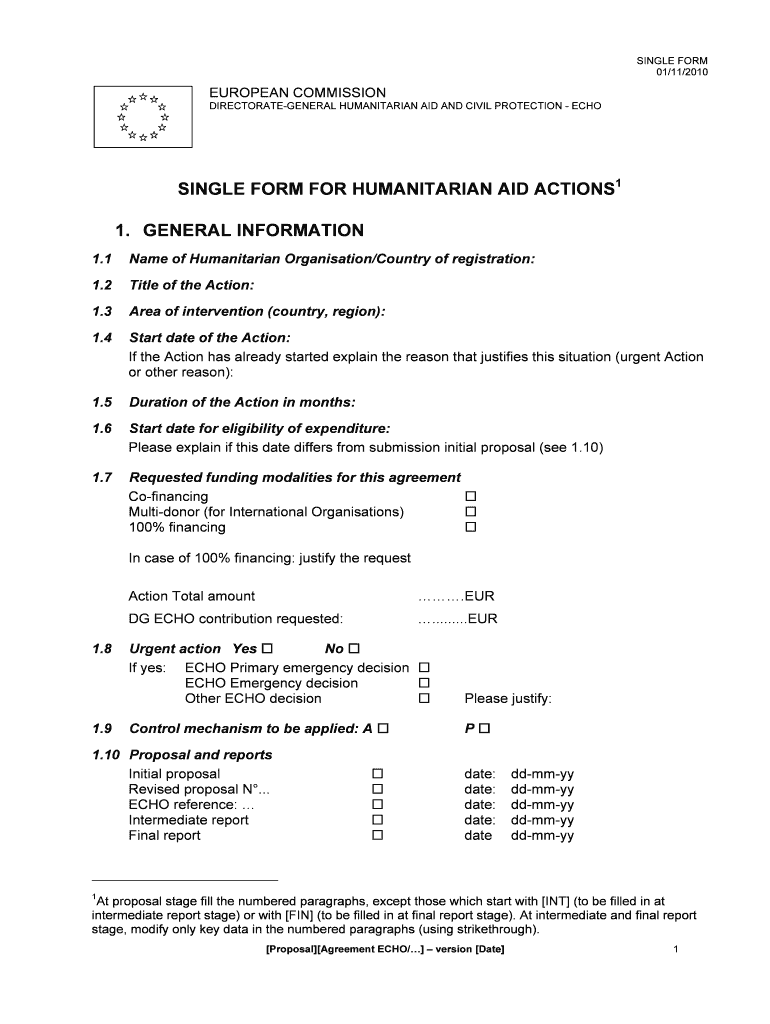 Fillable Online SINGLE FORM FOR HUMANITARIAN AID ACTIONS Fax Email ...