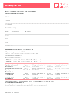 Fillable Online Advertising order form Please complete this form in ...