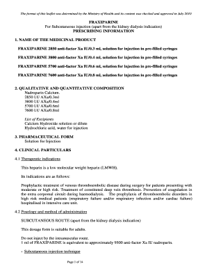 Fillable Online FRAXIPARINE For Subcutaneous injection (apart from ...