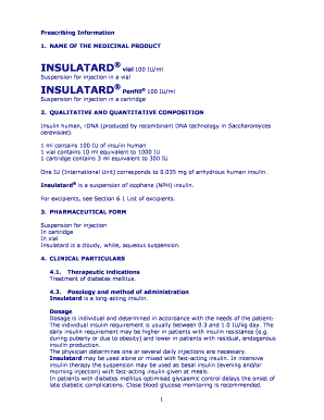 Fillable Online INSULATARD vial 100 IU/ml Fax Email Print - pdfFiller