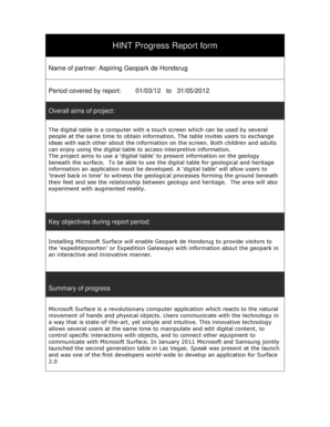 Fillable Online HINT Progress Report form Name of partner: Aspiring Geopark de Hondsrug Period ...