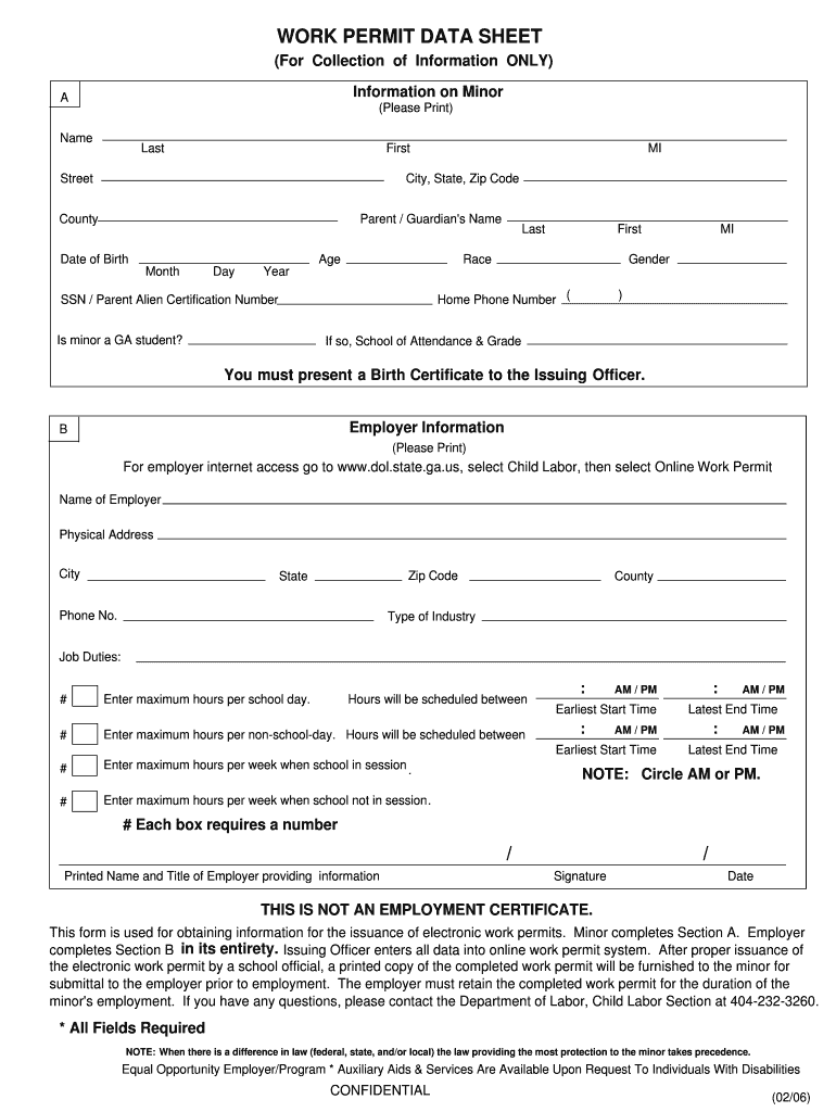 Georgia Work Permit Fill Online Printable Fillable Blank PdfFiller