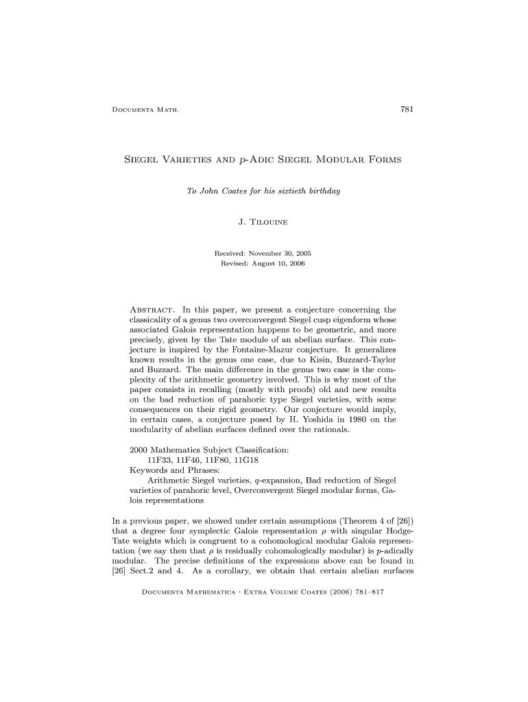 Fillable Online Siegel Varieties and p-Adic Siegel Modular Forms - Mathematics Fax Email Print ...