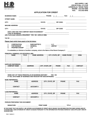 Fillable Online To download the Credit Application - H2O Supply, Inc ...