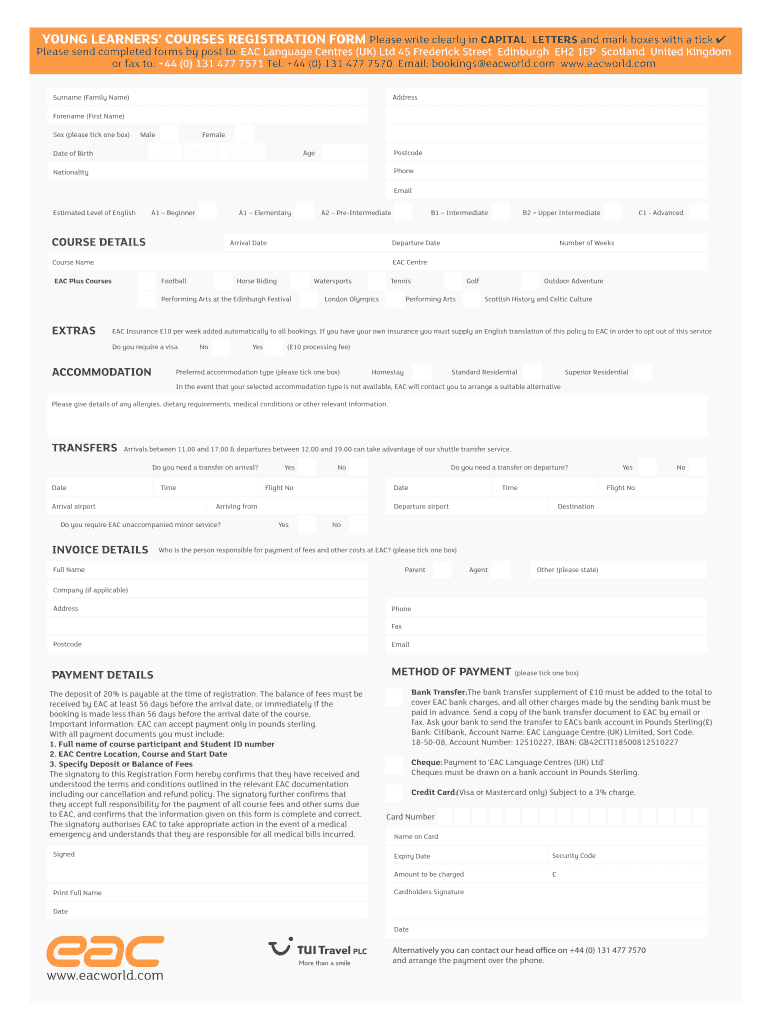 Fillable Online YOUNG LEARNERS’ COURSES REGISTRATION FORM & PRICE LIST Fax Email Print - pdfFiller