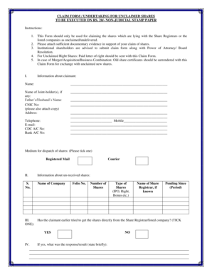 Fillable Online Claim Form for Unclaimed Shares - ISE Fax Email Print ...